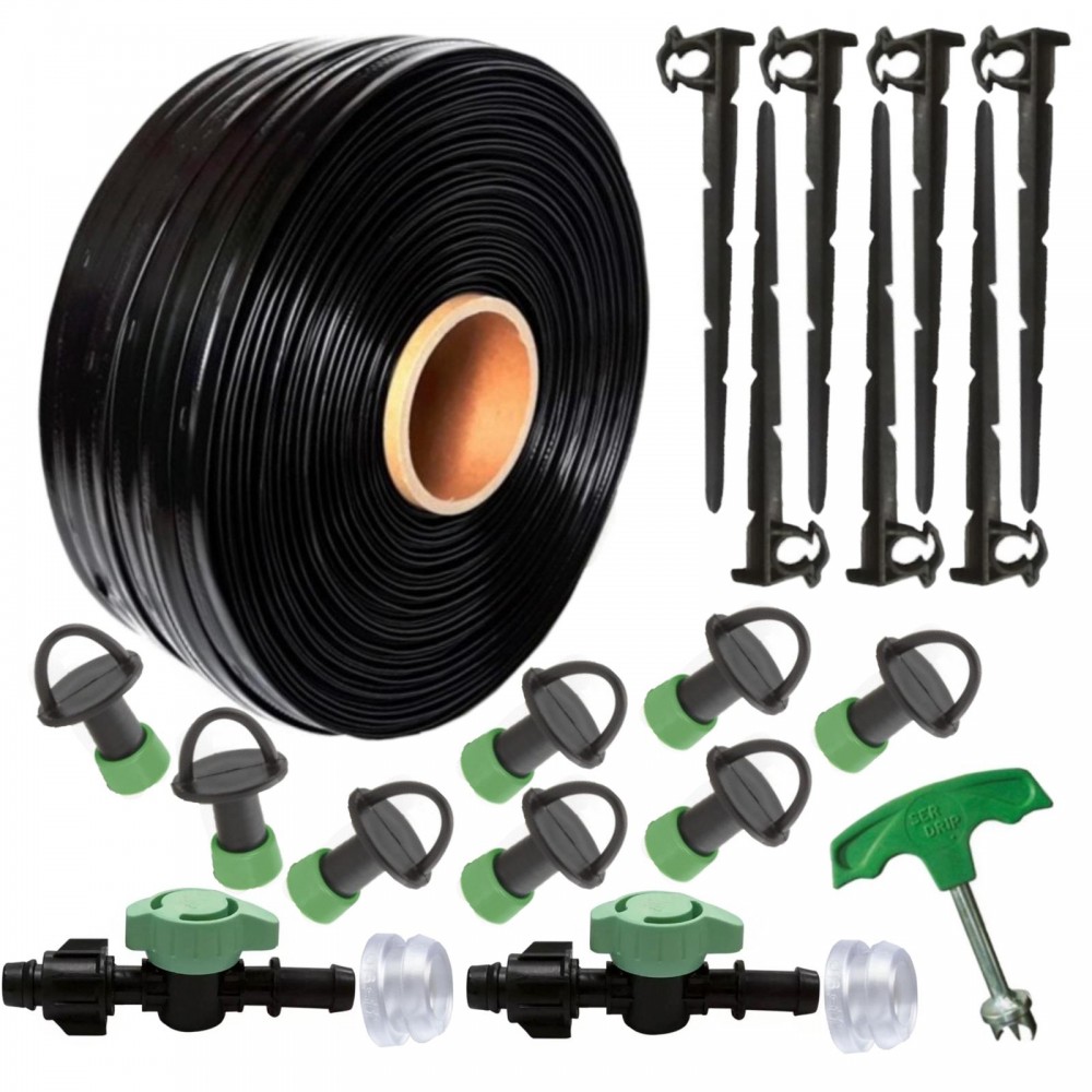 Kit irigare banda picurare 20cm/100m, cu 76 accesorii
